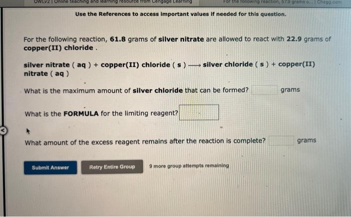 Solved For the following reaction, 61.8 grams of silver | Chegg.com