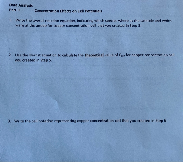Solved Data Analysis Part II Concentration Effects on Cell | Chegg.com