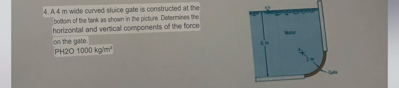Solved A 4 ﻿m wide curved sluice gate is constructed at the | Chegg.com