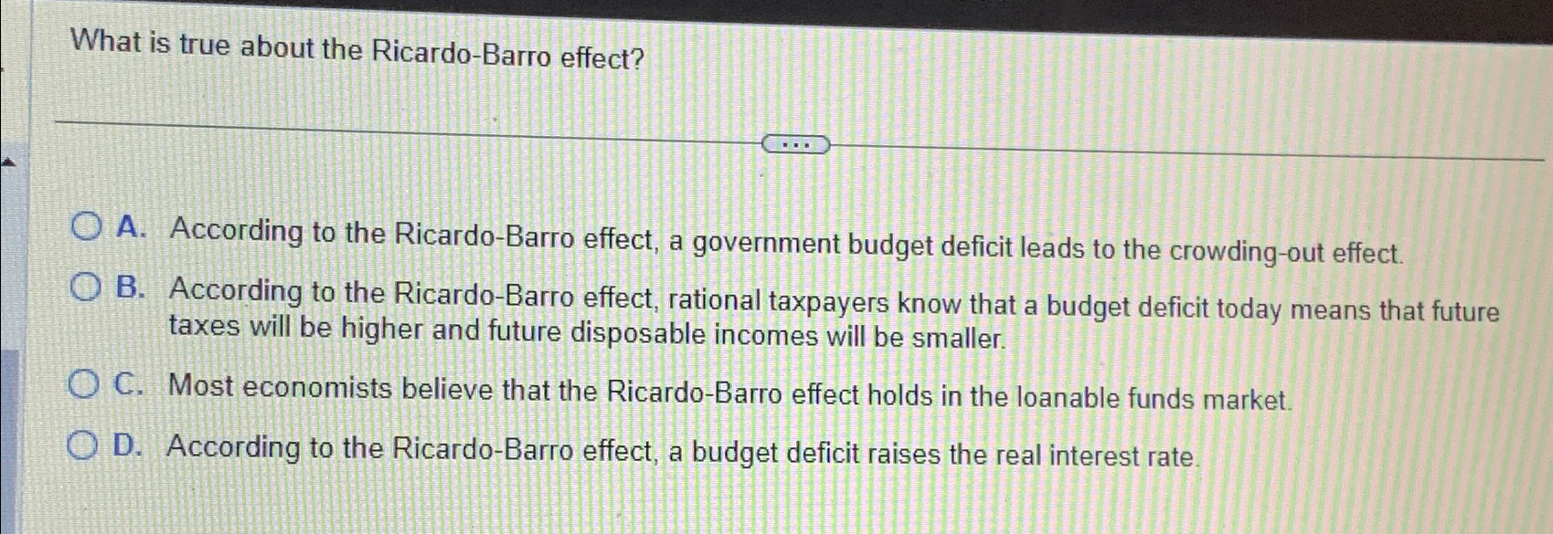 Solved What is true about the Ricardo-Barro effect?A. | Chegg.com