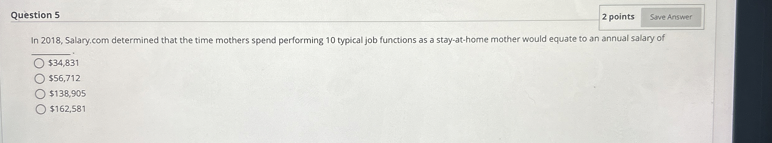 Solved Question 52 ﻿pointsIn 2018, ﻿Salary.com determined | Chegg.com
