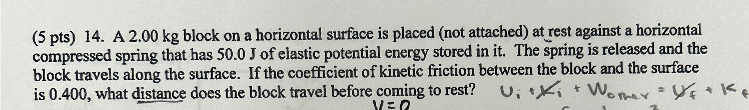 Solved (5 ﻿pts) 14. ﻿A 2.00kg ﻿block on a horizontal surface | Chegg.com