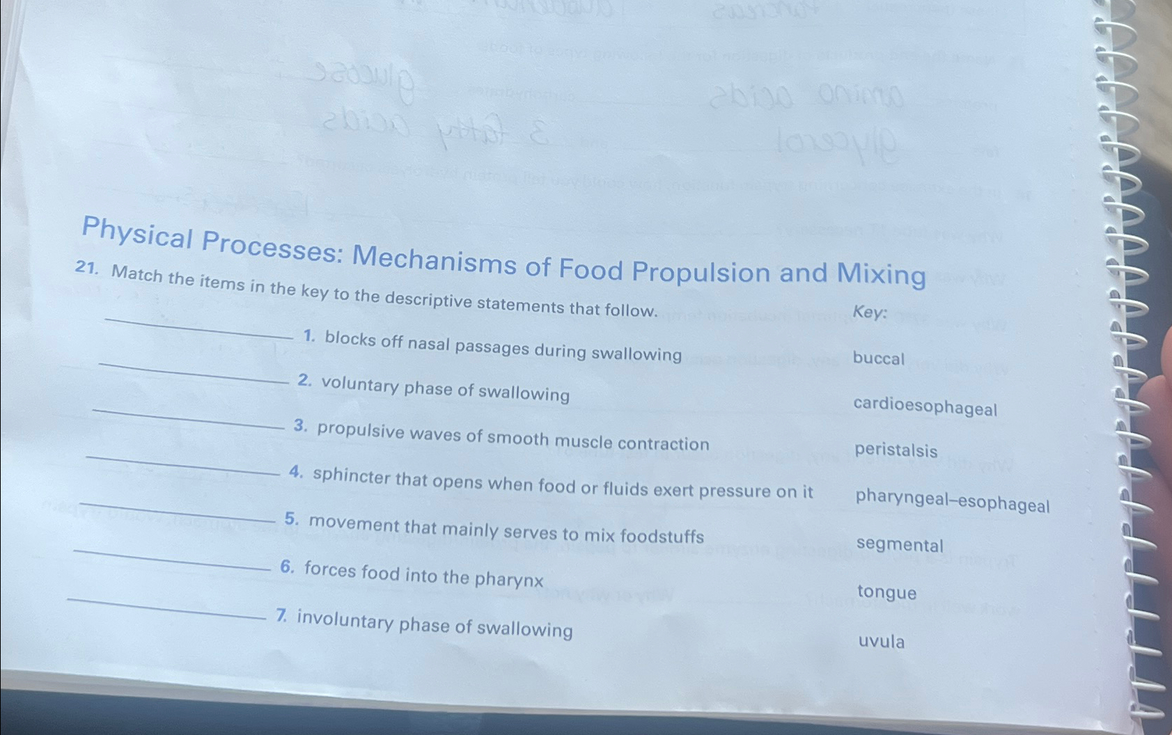 Solved Physical Processes: Mechanisms of Food Propulsion and | Chegg.com