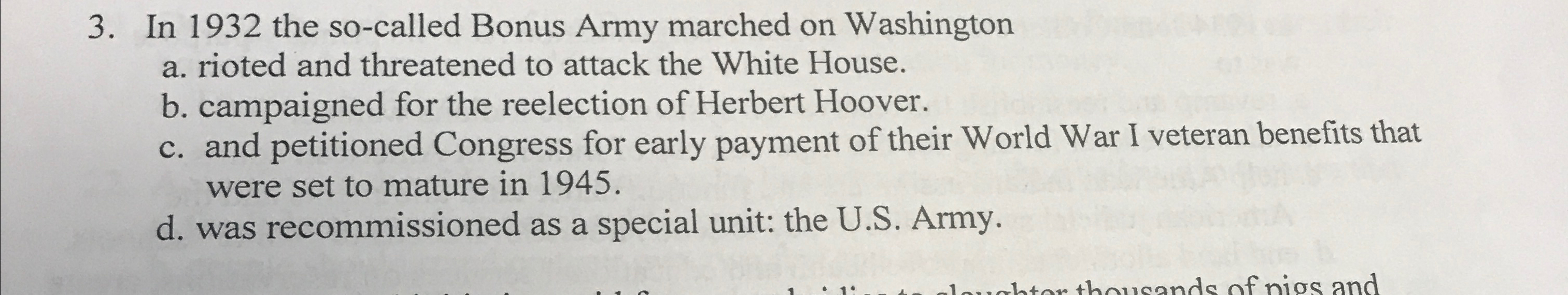 Solved In 1932 ﻿the so-called Bonus Army marched on | Chegg.com