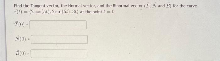 Solved Find the Tangent vector, the Normal vector, and the | Chegg.com