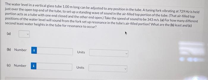 Solved The water level in a vertical glass tube 1.00 m long | Chegg.com