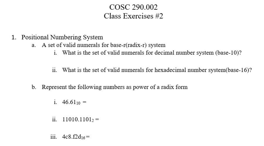 Solved Cosc 290002 Class Exercises 2 1 Positional 