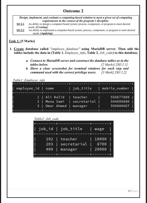 Solved Outcome 2 Design, implement, and evaluate a | Chegg.com
