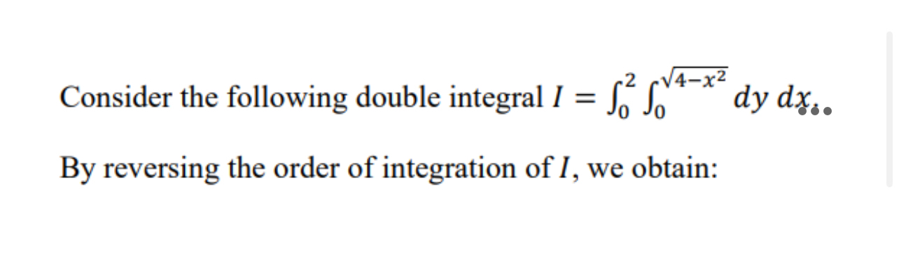 Solved Consider the following double integral | Chegg.com