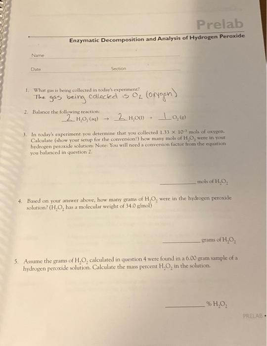 Solved Enzymatic Decomposition and Analysis of Hydrogen | Chegg.com