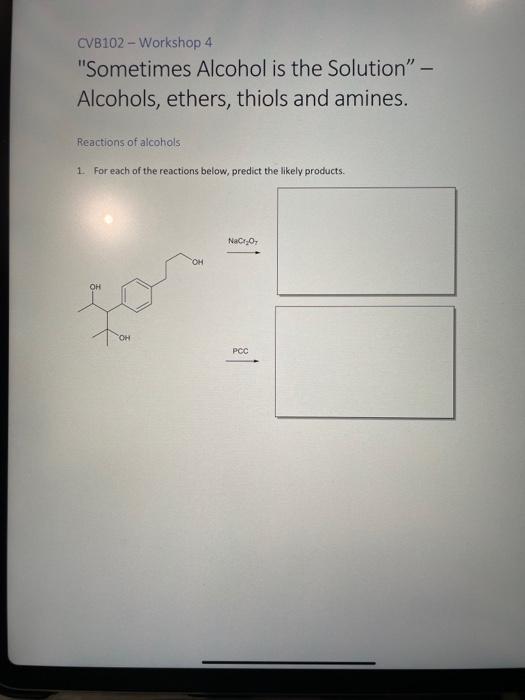 Solved CVB102 - Workshop 4 "Sometimes Alcohol is the | Chegg.com