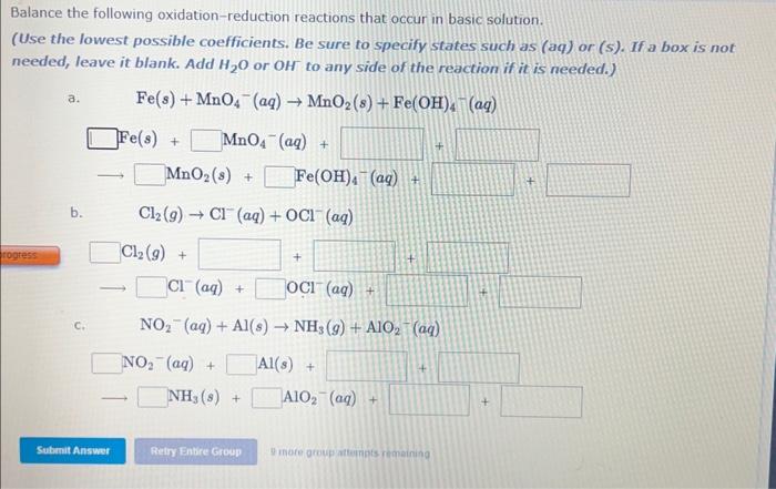 Solved Balance the following oxidation-reduction reactions | Chegg.com