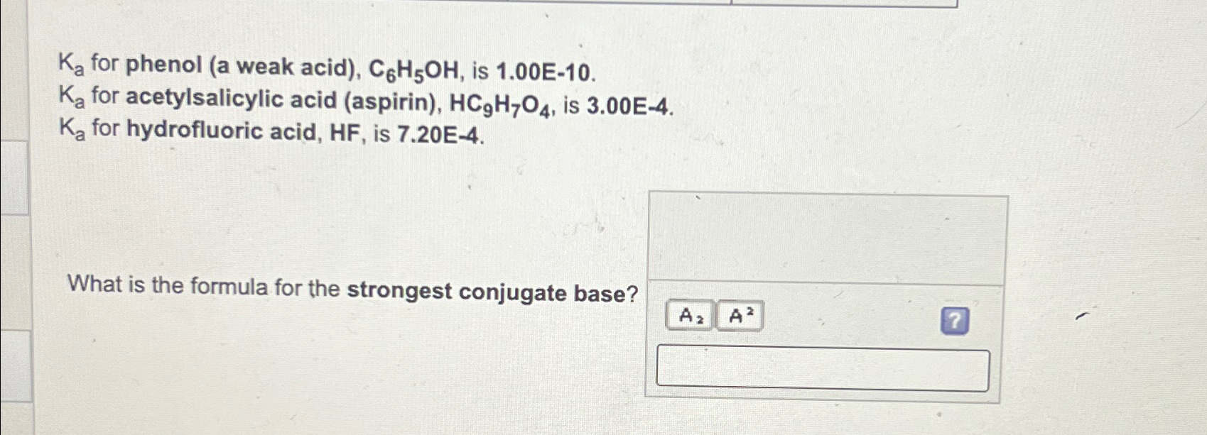Solved Ka ﻿for phenol (a weak acid), C6H5OH, ﻿is 1.00E-10.Ka | Chegg.com