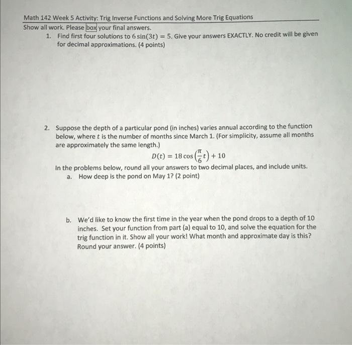 Solved Math 142 Week 5 Activity: Trig Inverse Functions and | Chegg.com