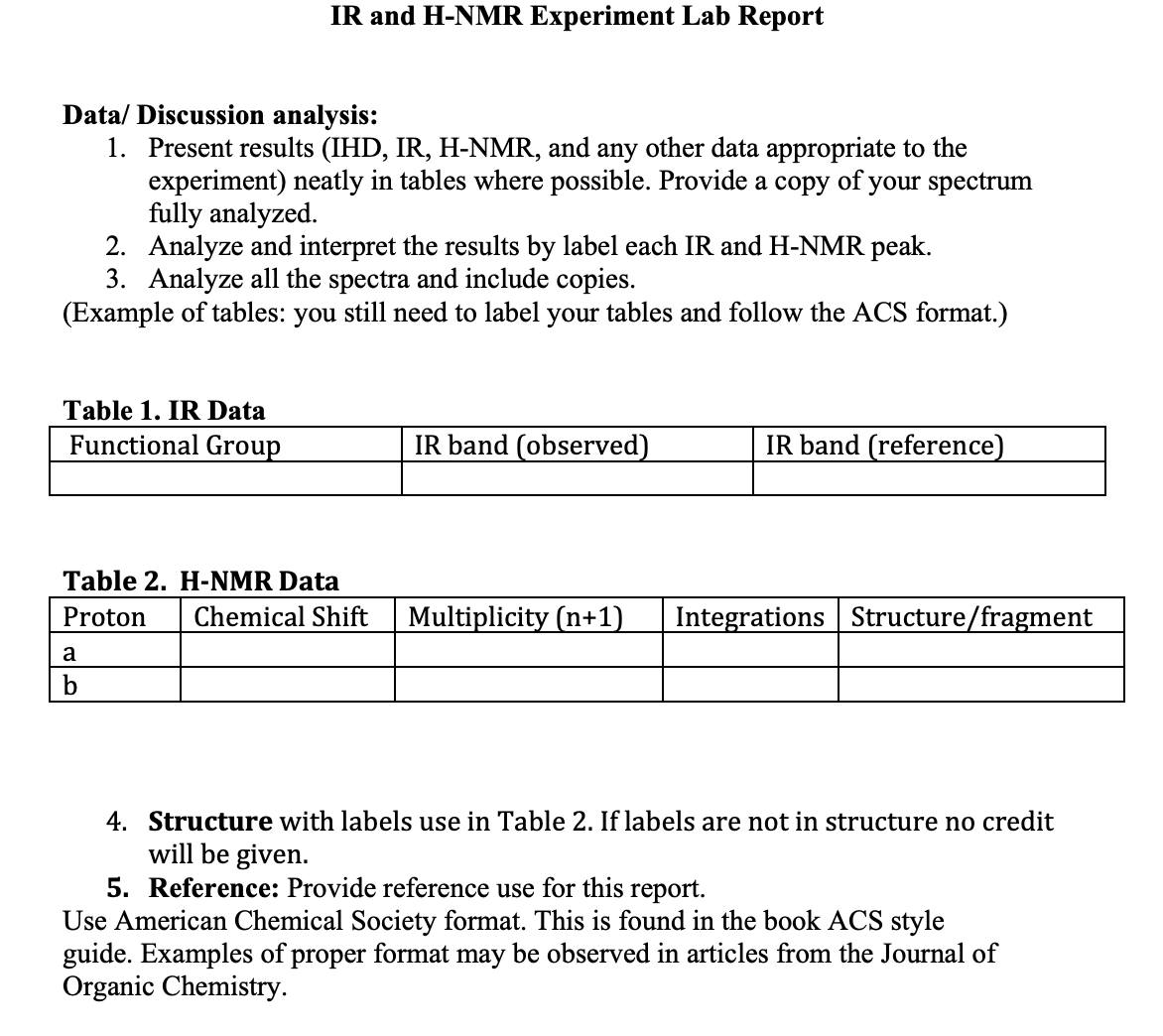 Solved IR and H-NMR Experiment Lab ReportData/ Discussion | Chegg.com Solved IR and H-NMR Experiment Lab ReportData/ Discussion | Chegg.com