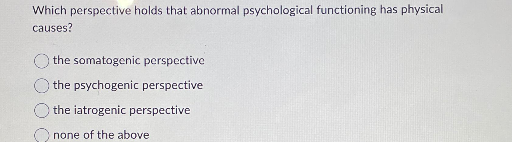 Solved Which perspective holds that abnormal psychological | Chegg.com