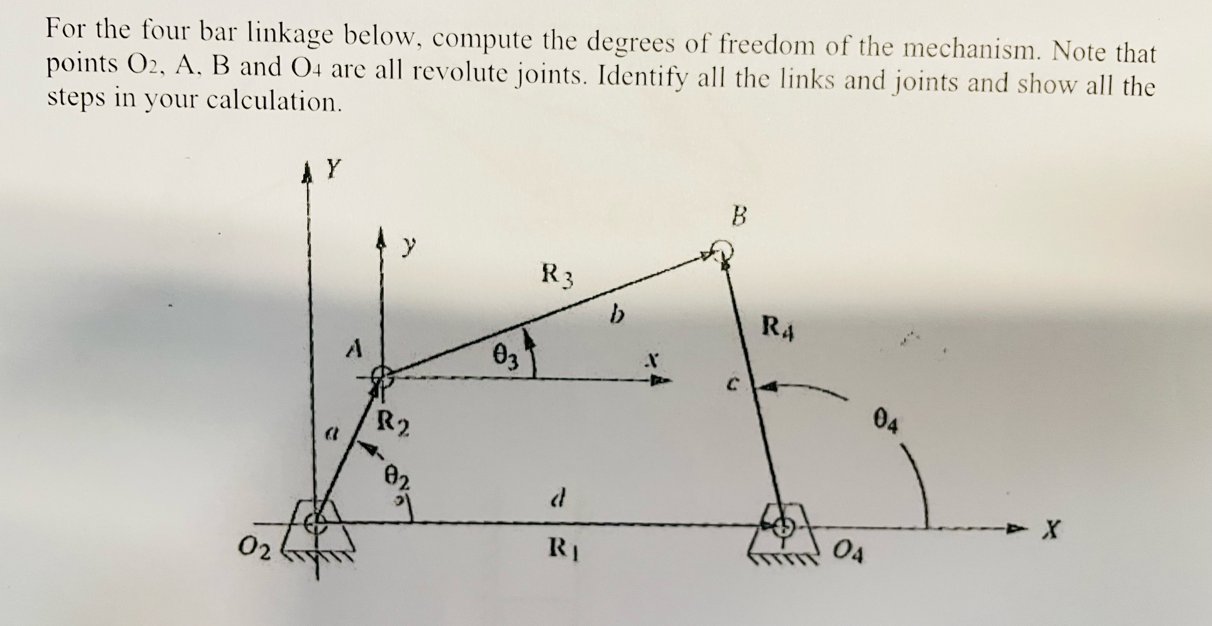 Solved For the four bar linkage below, compute the degrees | Chegg.com