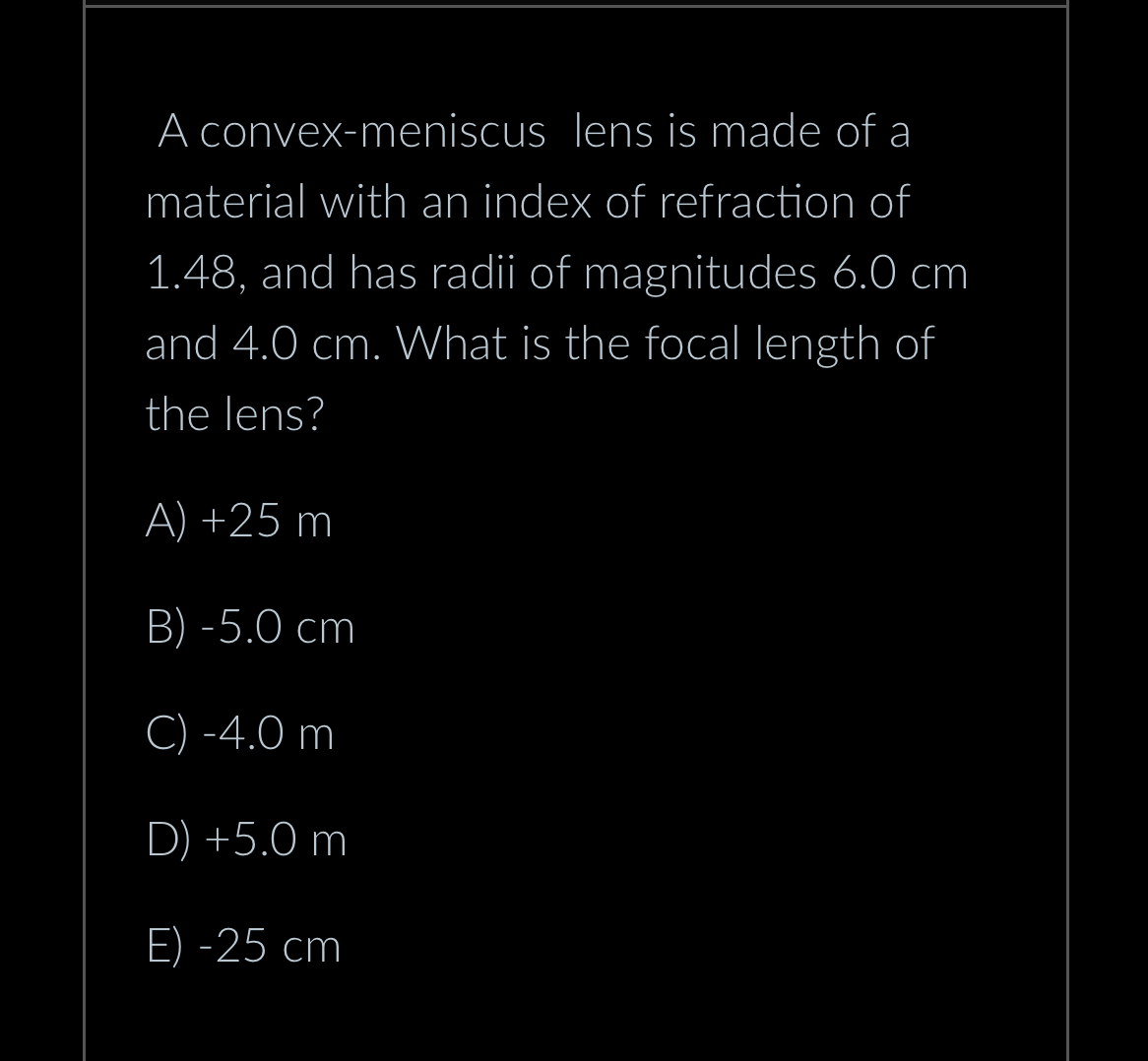 Solved A convex-meniscus lens is made of a material with an | Chegg.com