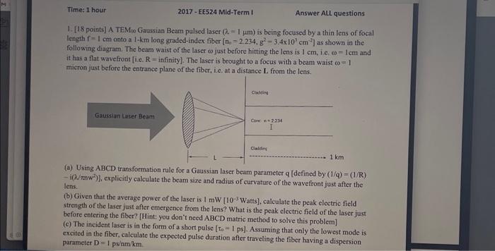 Solved 1. [18 points] A TEMoo Gaussian Beam pulsed laser (λ | Chegg.com