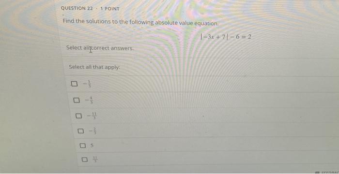 Solved Find the solutions to the following absolute value | Chegg.com