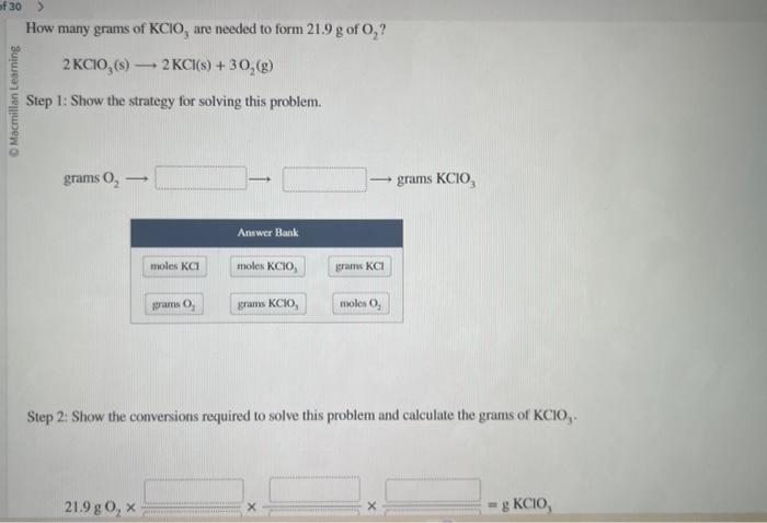 Solved How many grams of KClO3 are needed to form 21.9 g of | Chegg.com