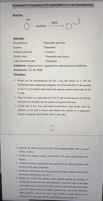 Solved Experiment 9: Preparation of E-4-phenylbut-3-en-2-one | Chegg.com