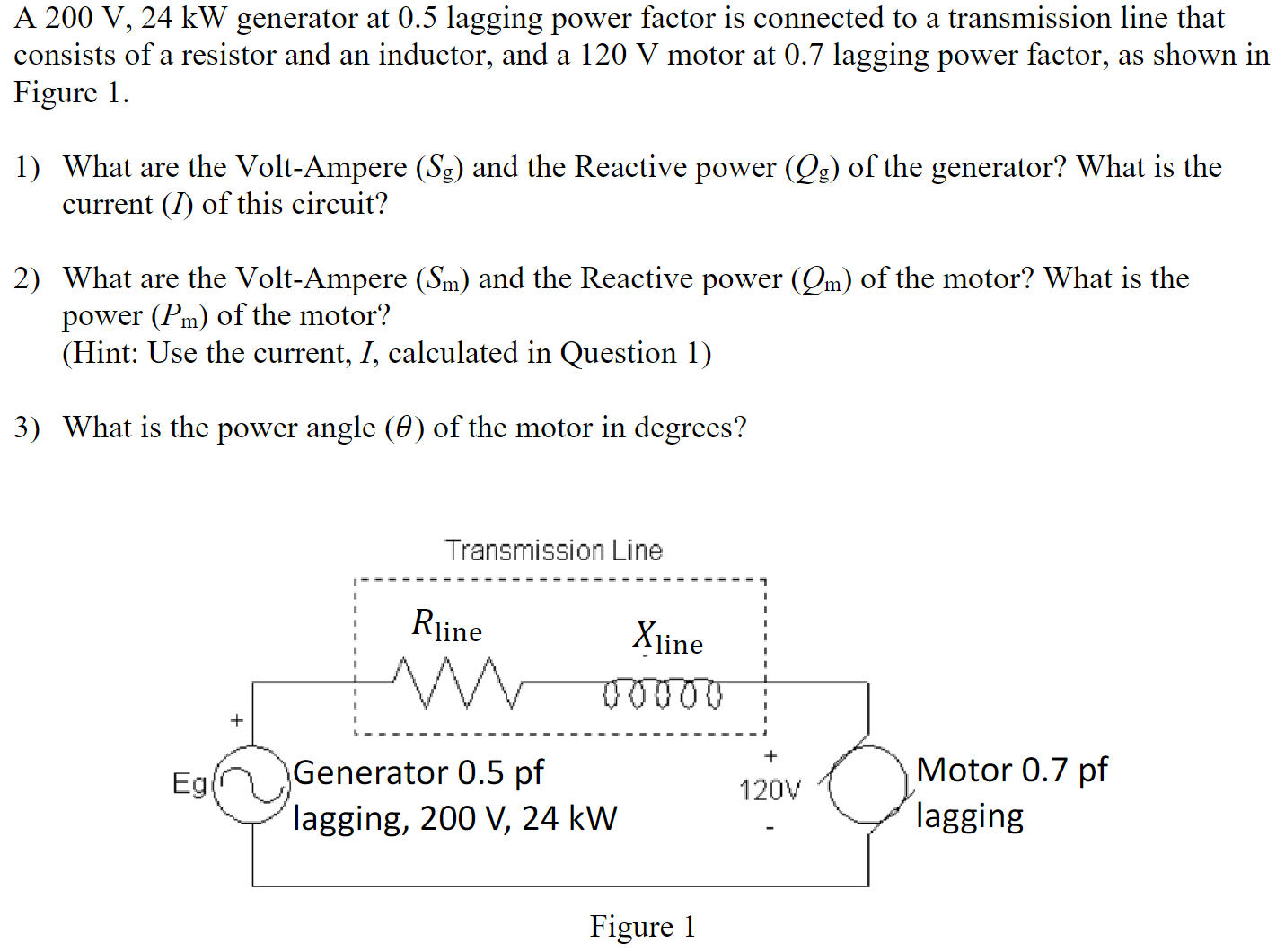 Solved A 200V,24kW ﻿generator at 0.5 ﻿lagging power factor | Chegg.com