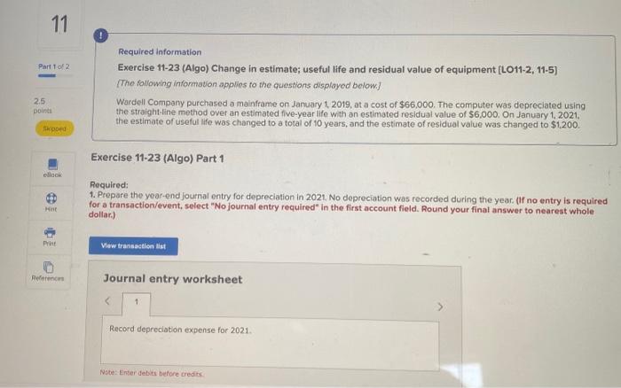 Solved 11 Part 1 of 2 Required information Exercise 11-23 | Chegg.com