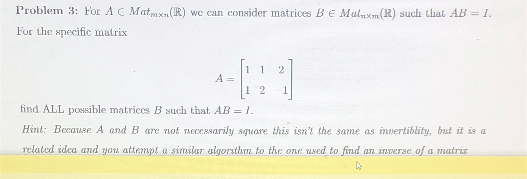 Solved Problem 3: For AinMatm×n(R) ﻿we can consider matrices | Chegg.com