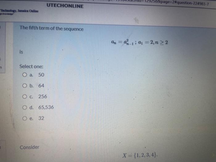 Solved The fifth term of the sequence an=an−12;a1=2,n is | Chegg.com