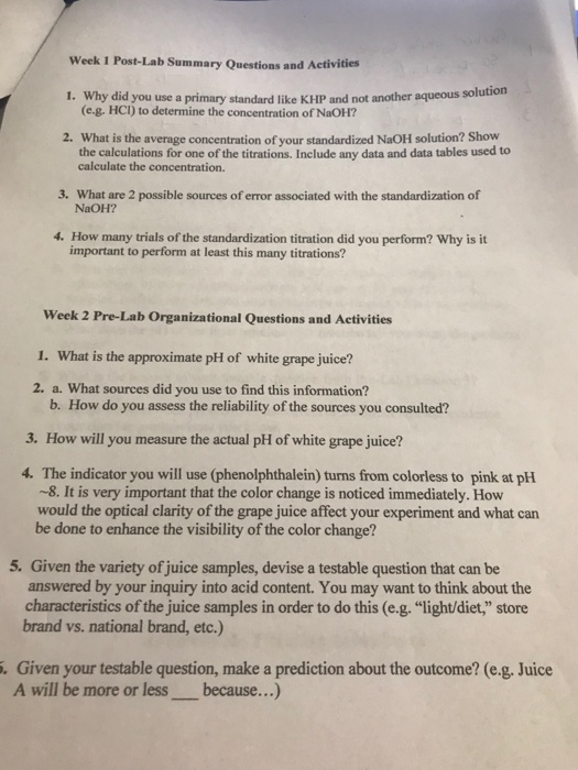 Week 2 Post-Lab Summary Questions and Activities 1. | Chegg.com