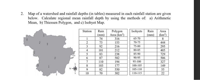 Solved 2. Map of a watershed and rainfall depths (in tables) | Chegg.com
