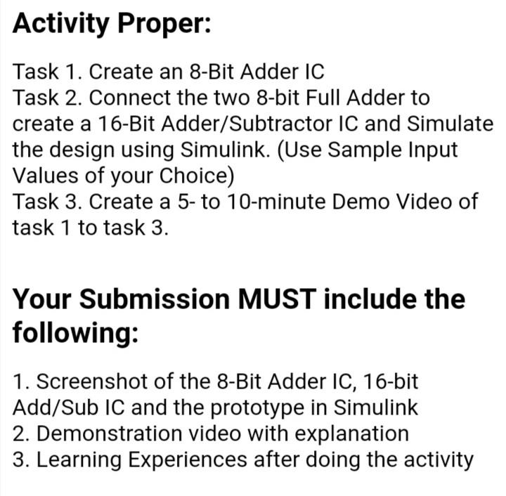 Activity Proper: Task 1. Create an 8-Bit Adder IC | Chegg.com