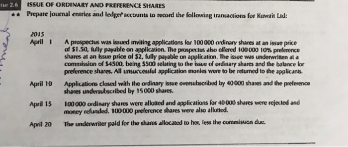 Solved ise 2.6 ISSUE OF ORDINARY AND PREFERENCE SHARES ** | Chegg.com