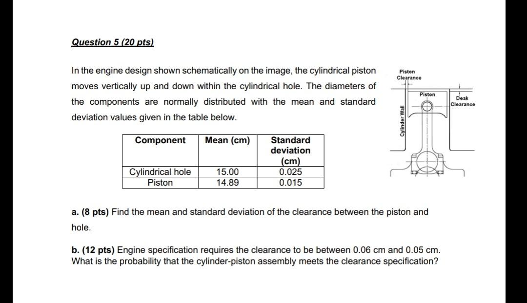 Solved Question 5 (20 pts) Piston Clearance In the engine | Chegg.com