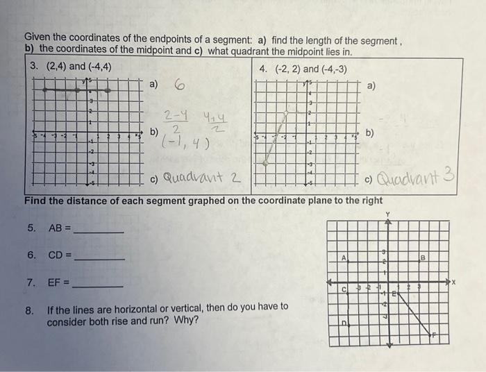 Solved Given the coordinates of the endpoints of a segment: | Chegg.com