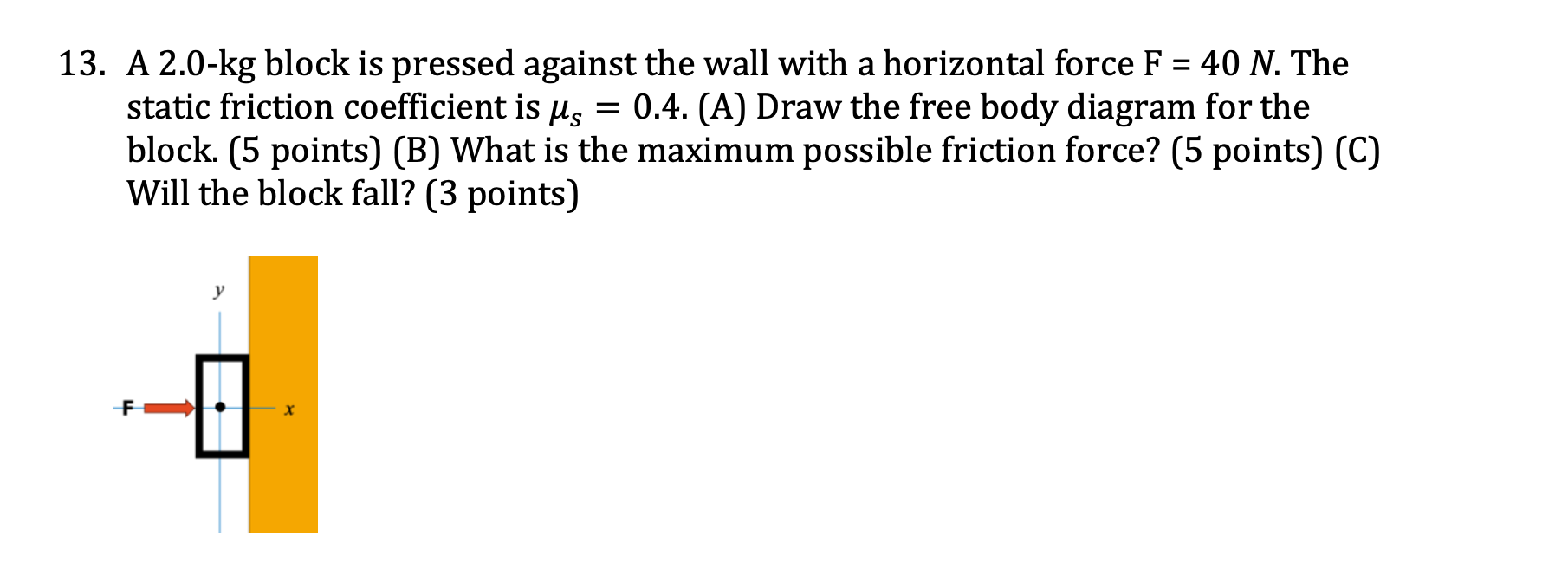 [Solved]: A 2.0-kg block is pressed against the wall with a