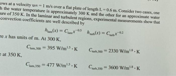 ows at a velocity u∞=1 m/s over a flat plate of | Chegg.com