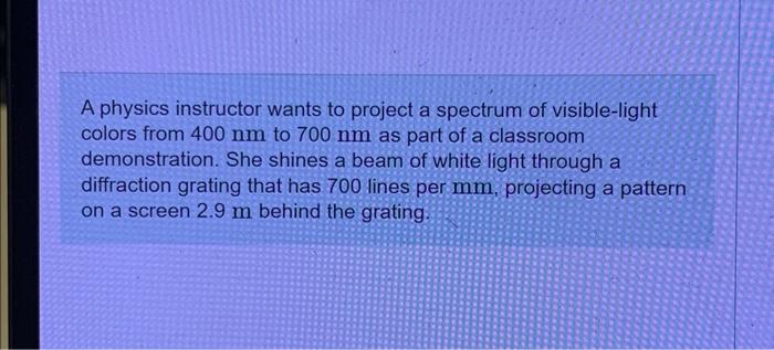 Solved A physics instructor wants to project a spectrum of | Chegg.com