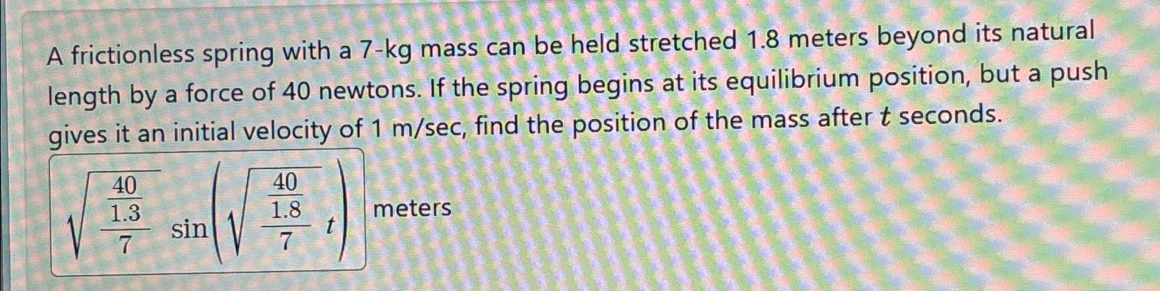 Solved A frictionless spring with a 7-kg ﻿mass can be held | Chegg.com