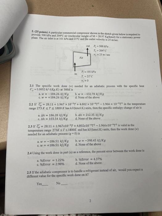 Solved 2. (25 points) A particular commercial compressor | Chegg.com Solved 2. (25 points) A particular commercial compressor | Chegg.com