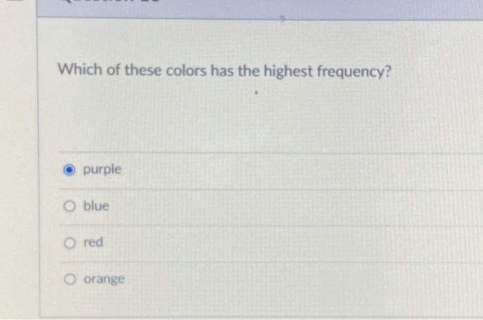 Solved Which of these colors has the highest frequency? | Chegg.com