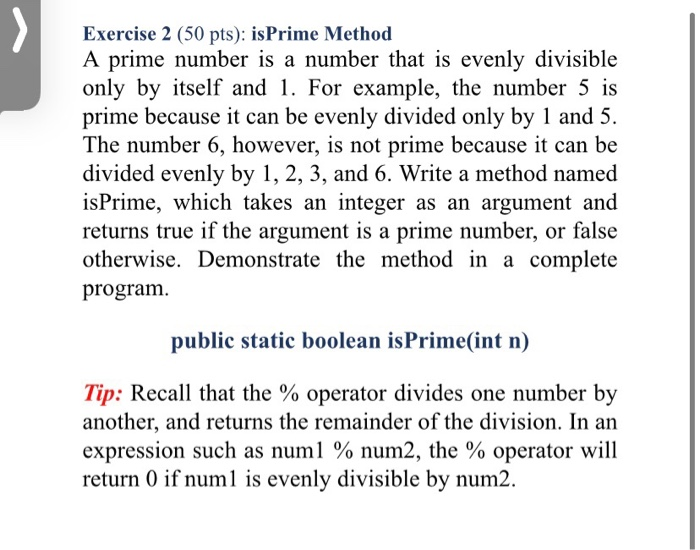 Solved Exercise 2 (50 pts): is Prime Method A prime number | Chegg.com