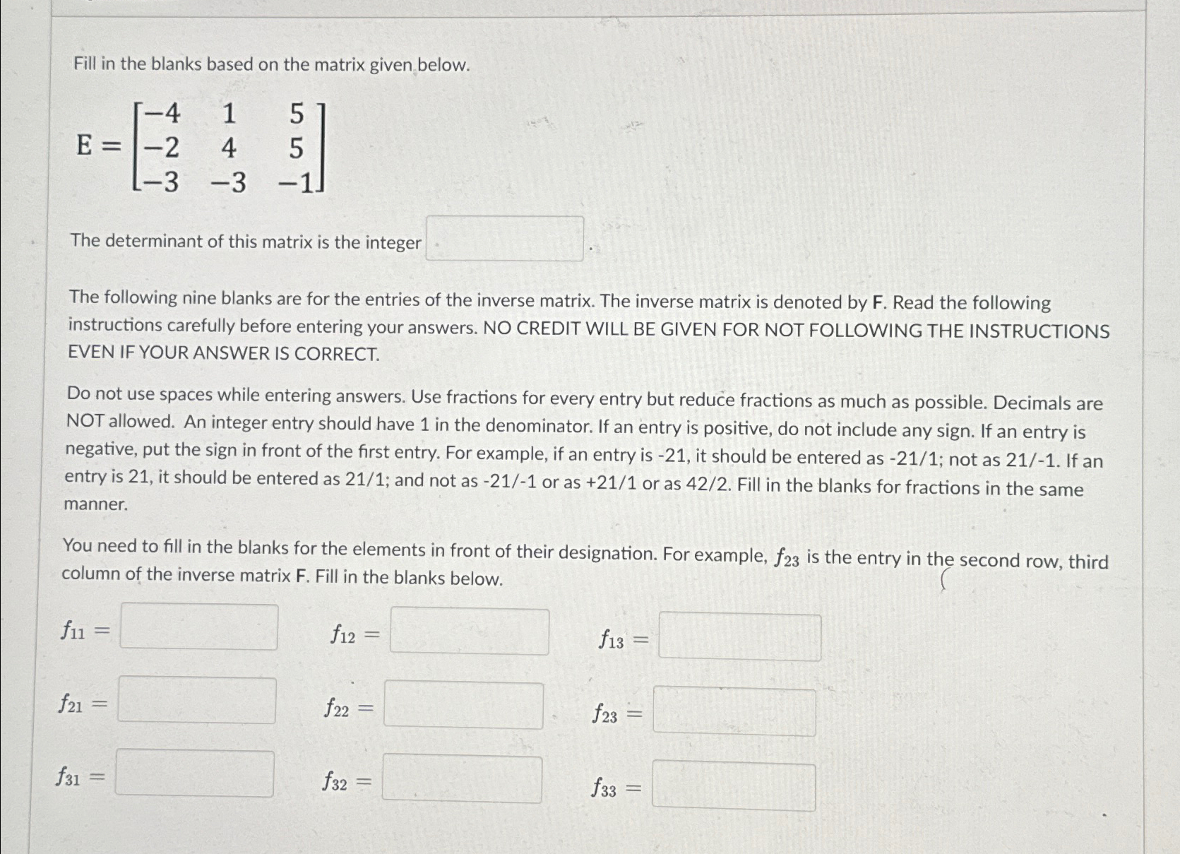Solved Fill in the blanks based on the matrix given | Chegg.com