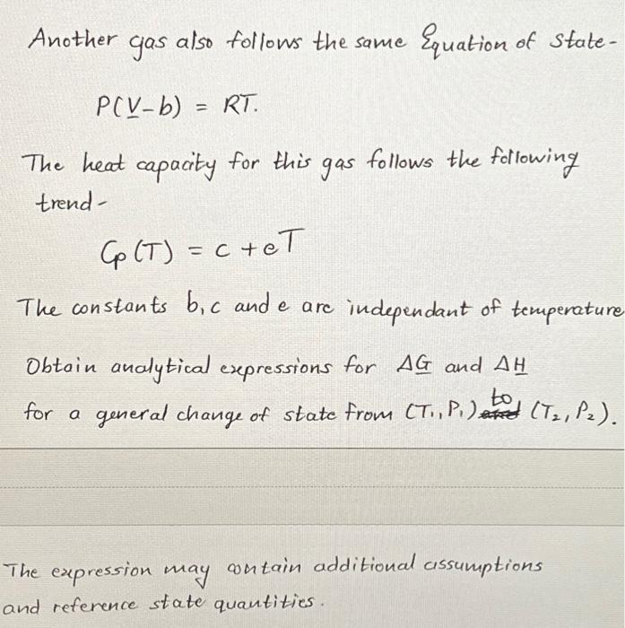 Solved Another also follows the same gas P(V-b) = RT. The | Chegg.com