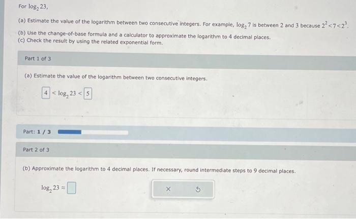 Solved For log223, (a) Estimate the value of the logarithm | Chegg.com