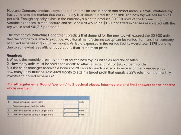 Solved Neptune Company produces toys and other items for use | Chegg.com