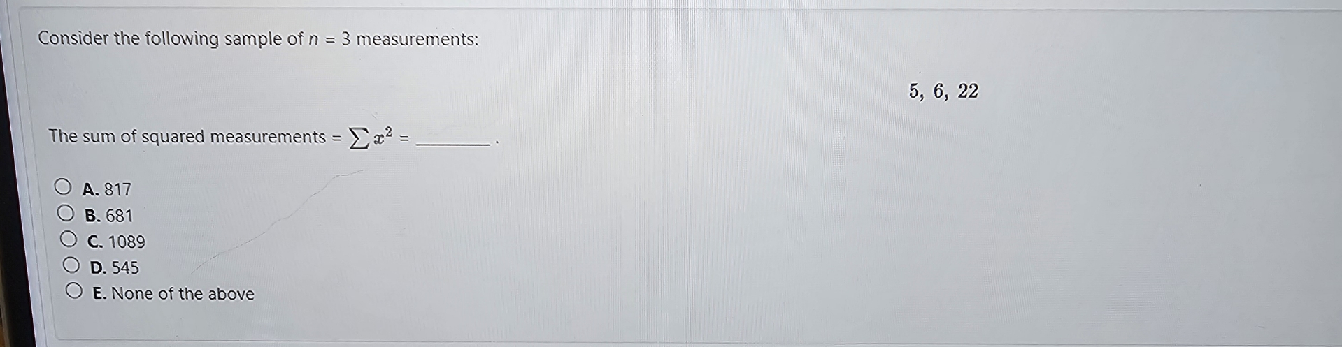 Solved Consider the following sample of n=3 | Chegg.com