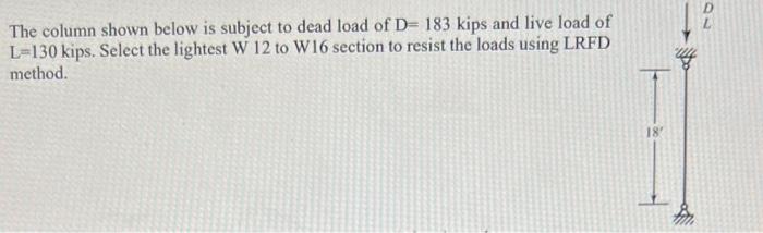 Solved The column shown below is subject to dead load of | Chegg.com