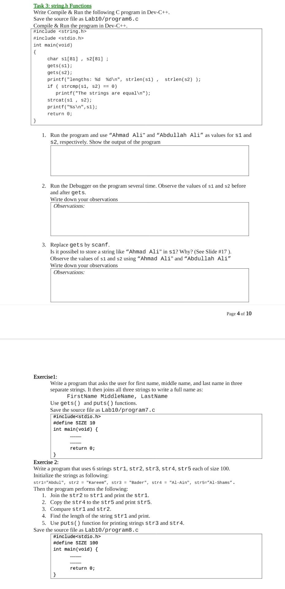 Solved Task 2: String Write Compile & Run the following | Chegg.com